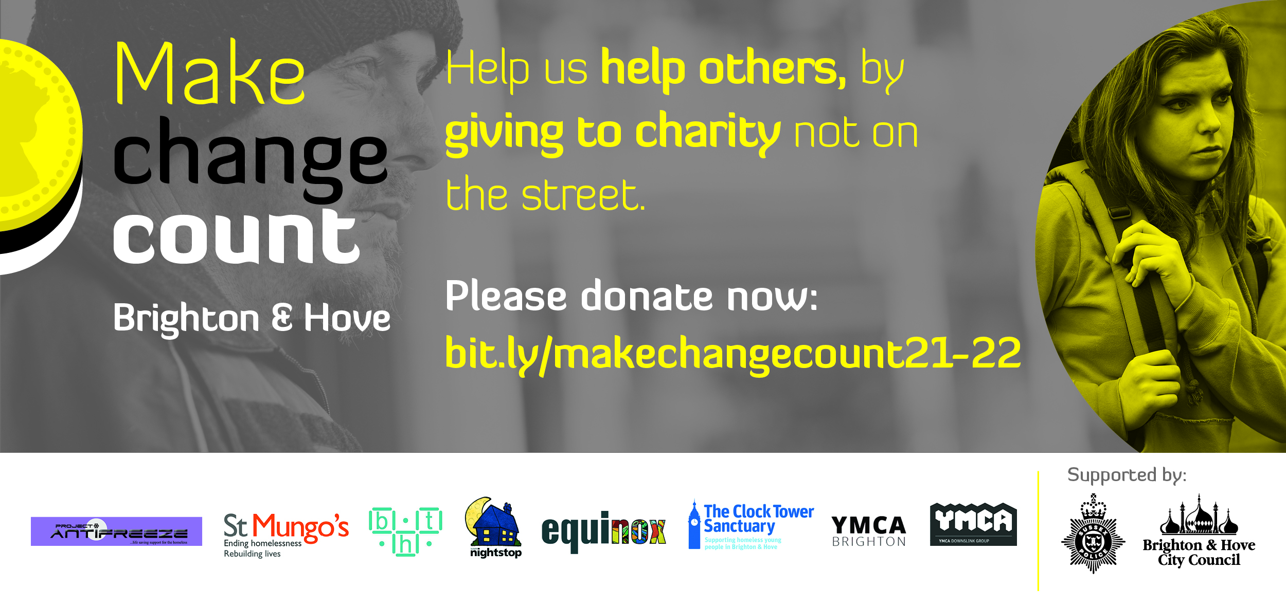 Support local homelessness charities through Make Change Count - BHT Sussex